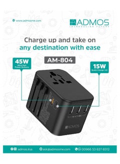 Admos Travel Plug Adapter PD 45W QC 3.0 USB 3 USB-A 2 USB-C All in One ...