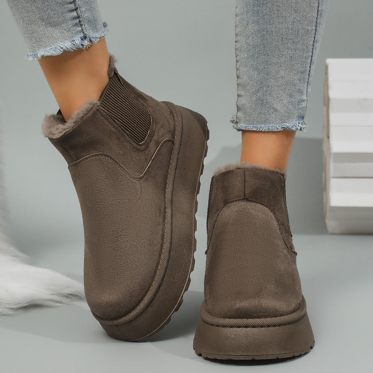 Generic 2024 Ladies Thick-Soled Snow Boots Cotton Shoes Warm Fleece ...