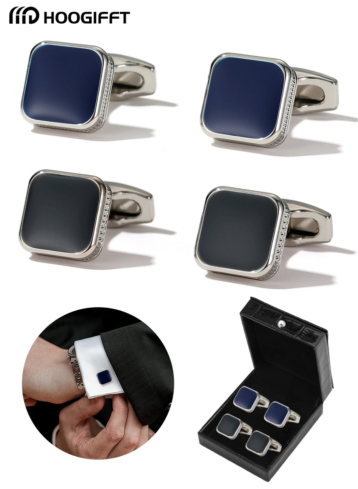 HOOGIFFT 2 Pairs Men's Cufflinks, Shirt Suit Cufflinks, Stainless Steel ...