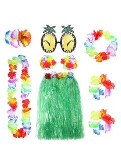 Generic 8 Pieces Hula Skirt Costume Kit, Hawaiian Leis Grass Skirt with ...
