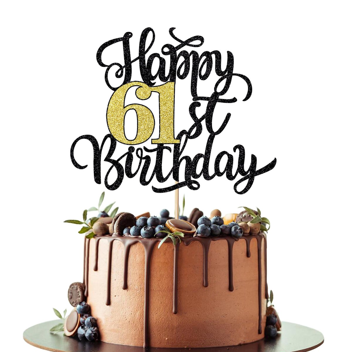 Leetaivie Leetaivie Happy 61st Birthday Cake Topper Black Gold Glitter ...