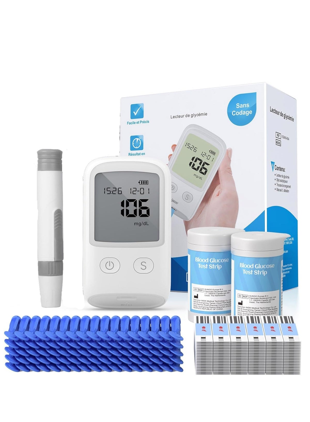 YUNSYE Blood Glucose Monitor Kit with 100 Blood Sugar Test Strips, 100 ...