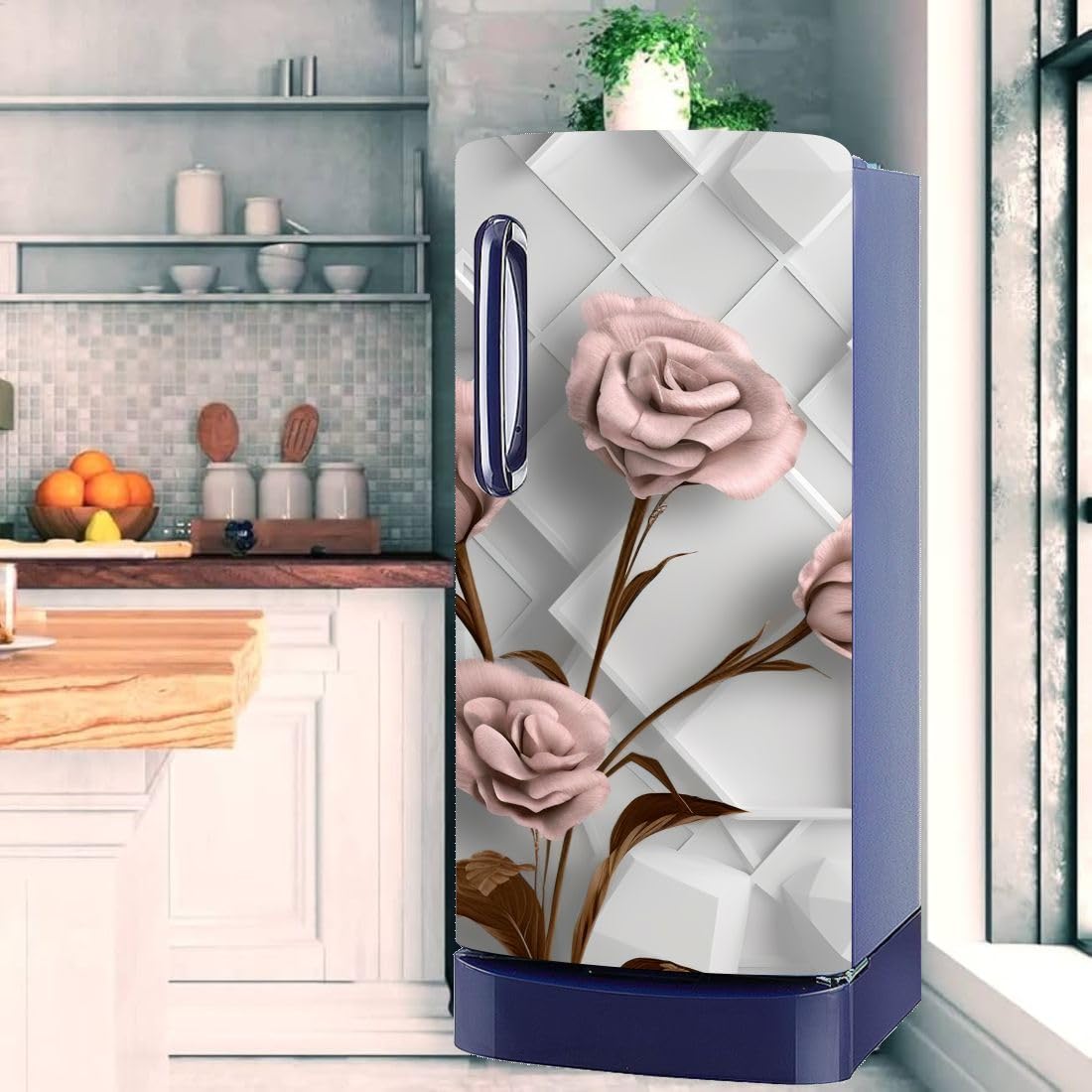 Generic 3D Floral Single Door Fridge Sticker | Waterproof Self-Adhesive ...