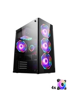 EVESKY Tempered Glass ATX Computer Case Pre-Install 4 ARGB Fans Gaming ...