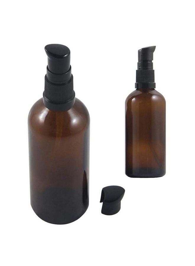 UPSTORE 2Pcs (100Ml/ 3.4Oz) Amber Glass Empty Pump Press Bottles With ...