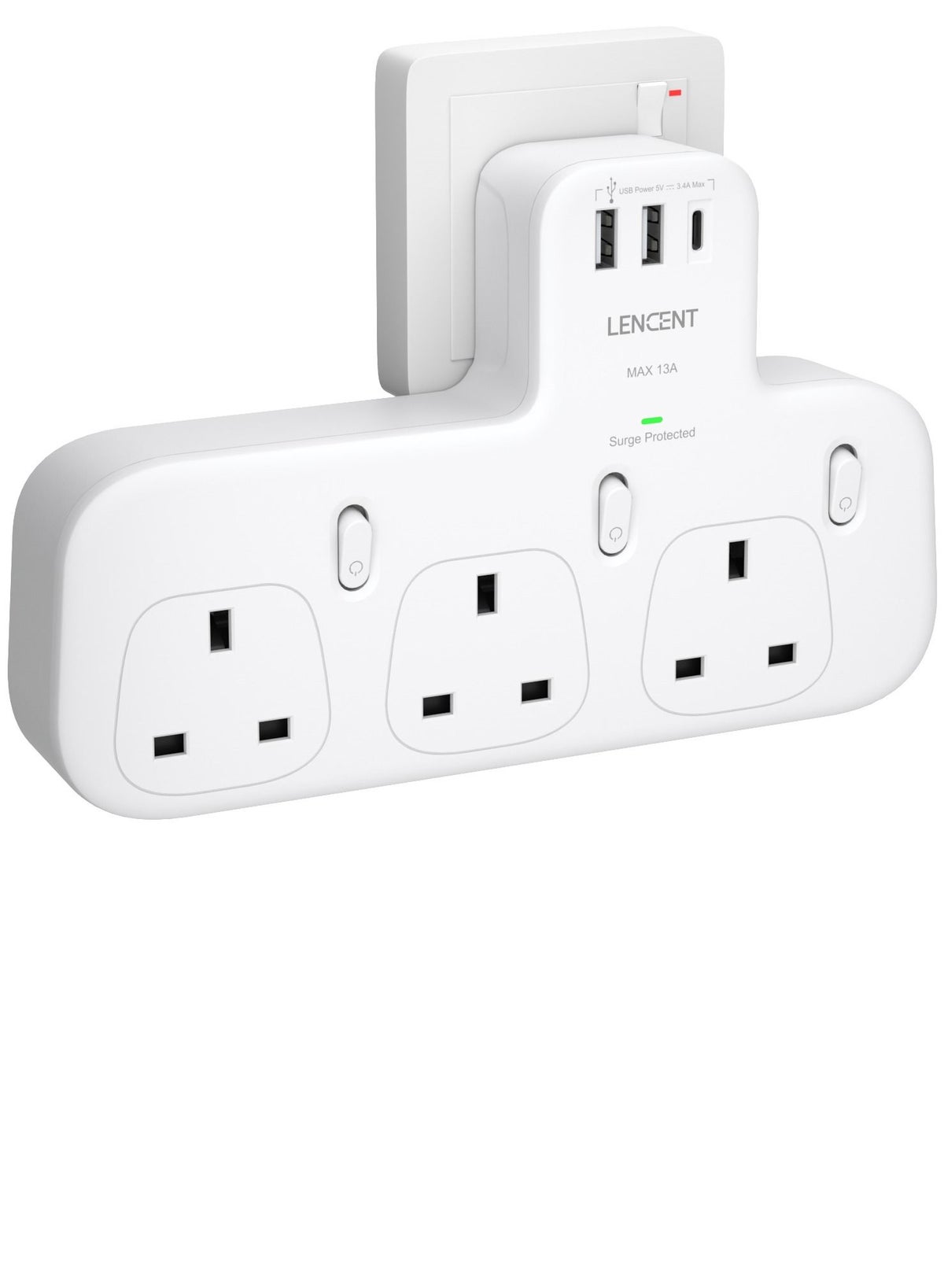 Lencent 6 IN 1 Plug Extension Adapter Surge Protector Power Strip,3 AC ...