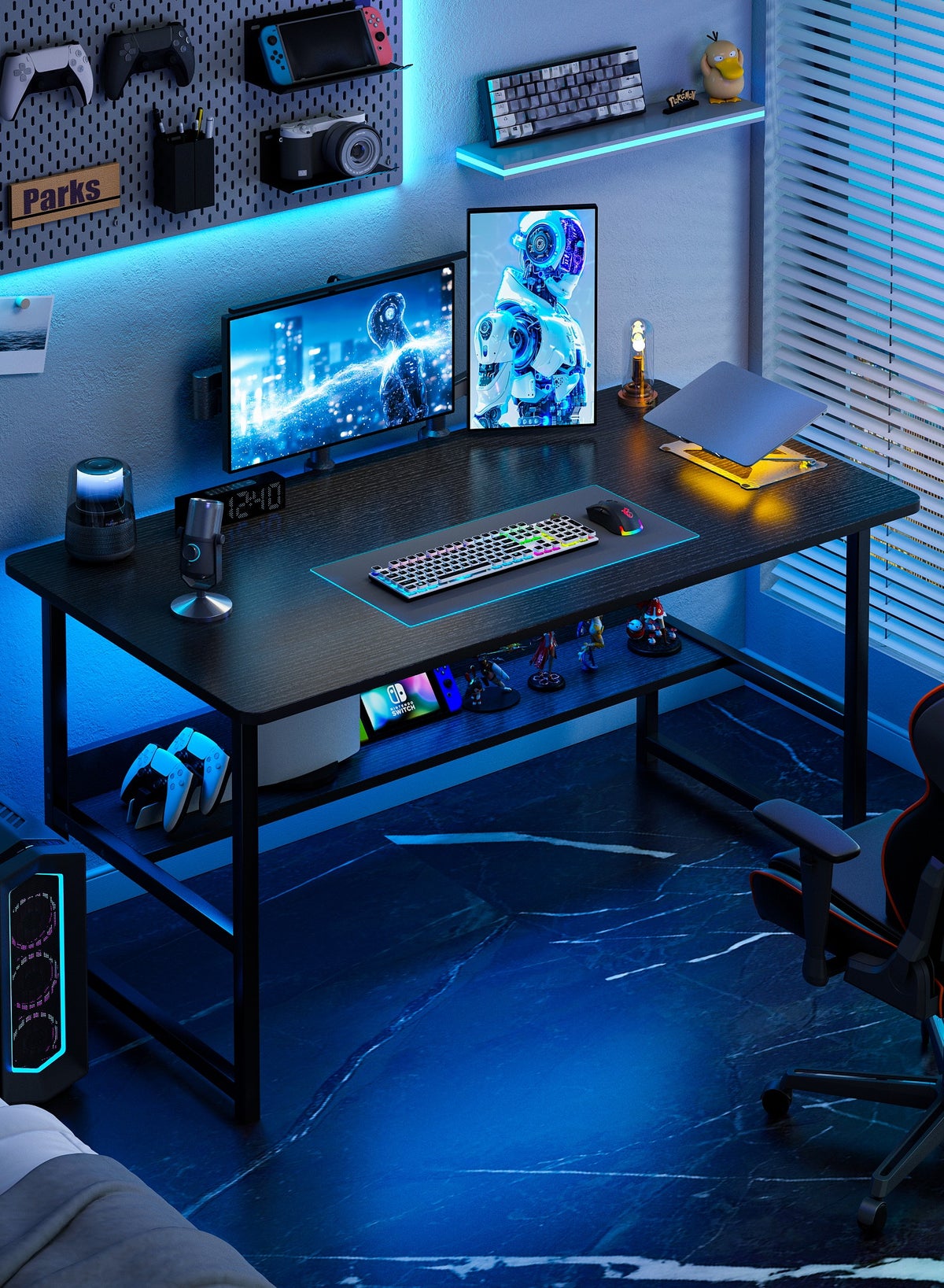 Lafulaifu 120*55*75cm Computer Desk With Storage Bookshelf Gaming Table ...