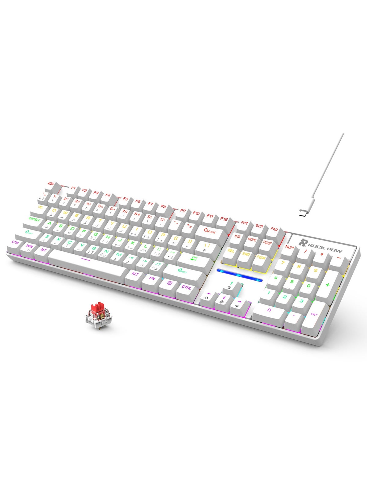Rock Pow Gaming Keyboard Arabic English 104 Keys Mechanical Keyboard ...