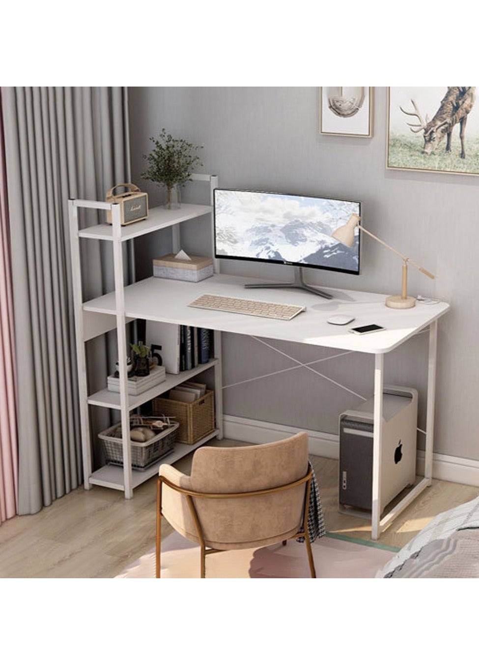 ZUIHAO Computer Desk with 4 Tier Shelves for Home Office Writing Study ...