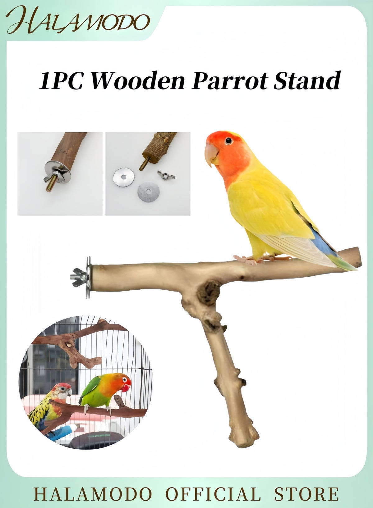 HALAMODO Pet Grape Stick Natural Wooden Parrot Stand Y Bird Ladder Bird ...