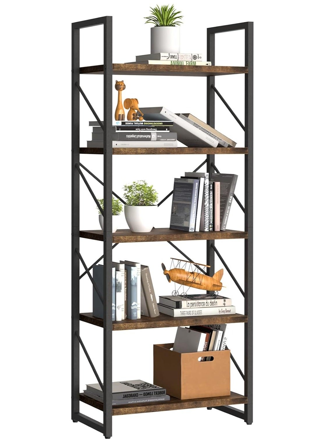 Chulovs 5 Tiers Bookshelf, Classically Modern White Bookshelf, Wood and Metal Storage Book Rack ...
