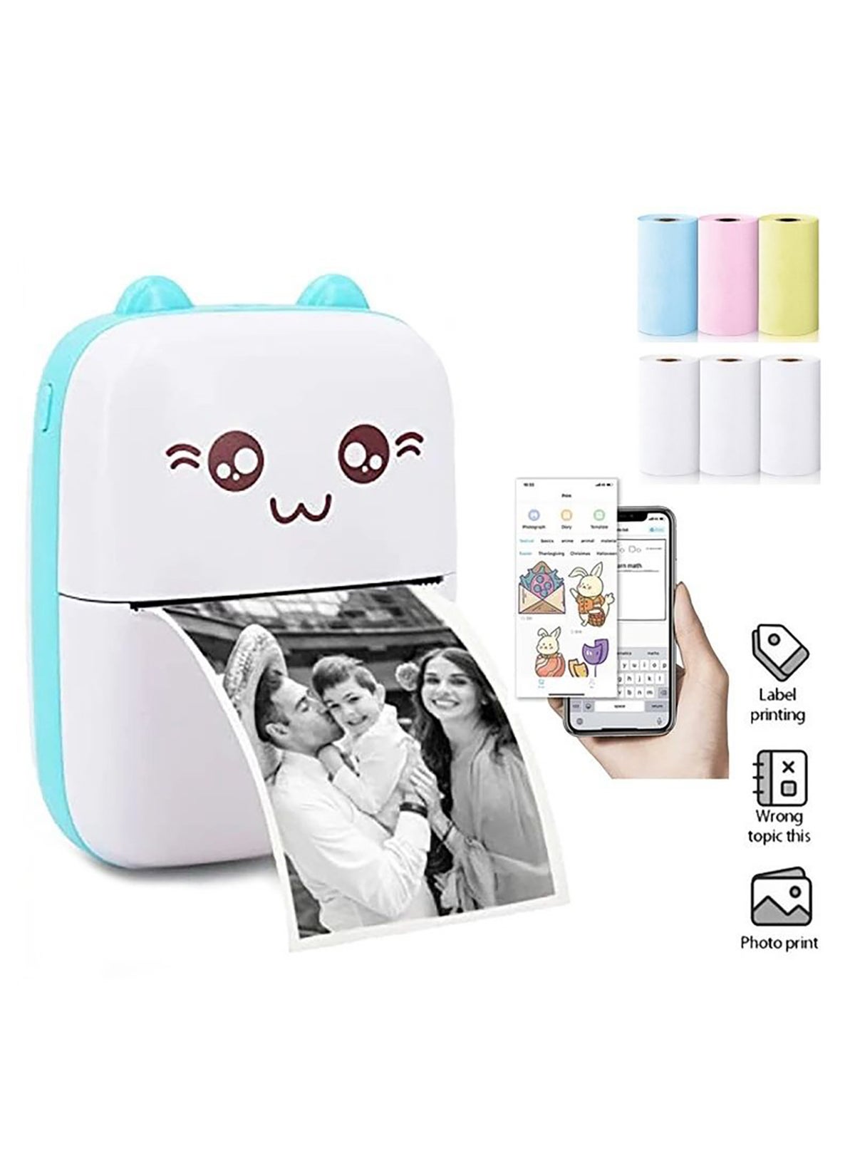 Generic Mini Printer Cute Cartoon Set Portable Thermal Printer Mini ...