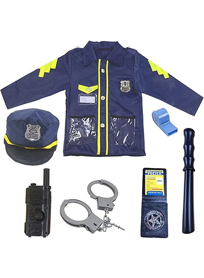 DMG TECH Police Costume for Kids, 9 Piece Policeman Pretend Play Set ...