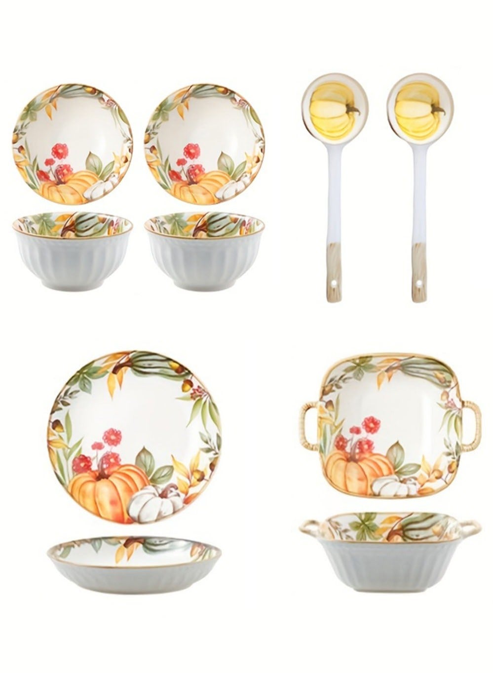 EzzySo 6 Pieces Dinner Set Pumpkin Dinnerware Set Ceramic Tableware Set ...