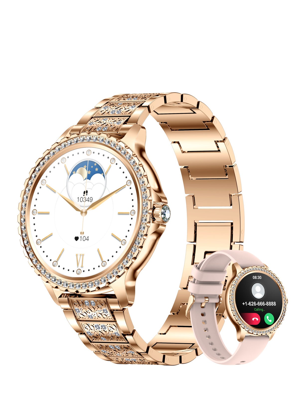LIGE Women Smart Watch Stainless Steel Gold Luxury Diamonds decoration ...