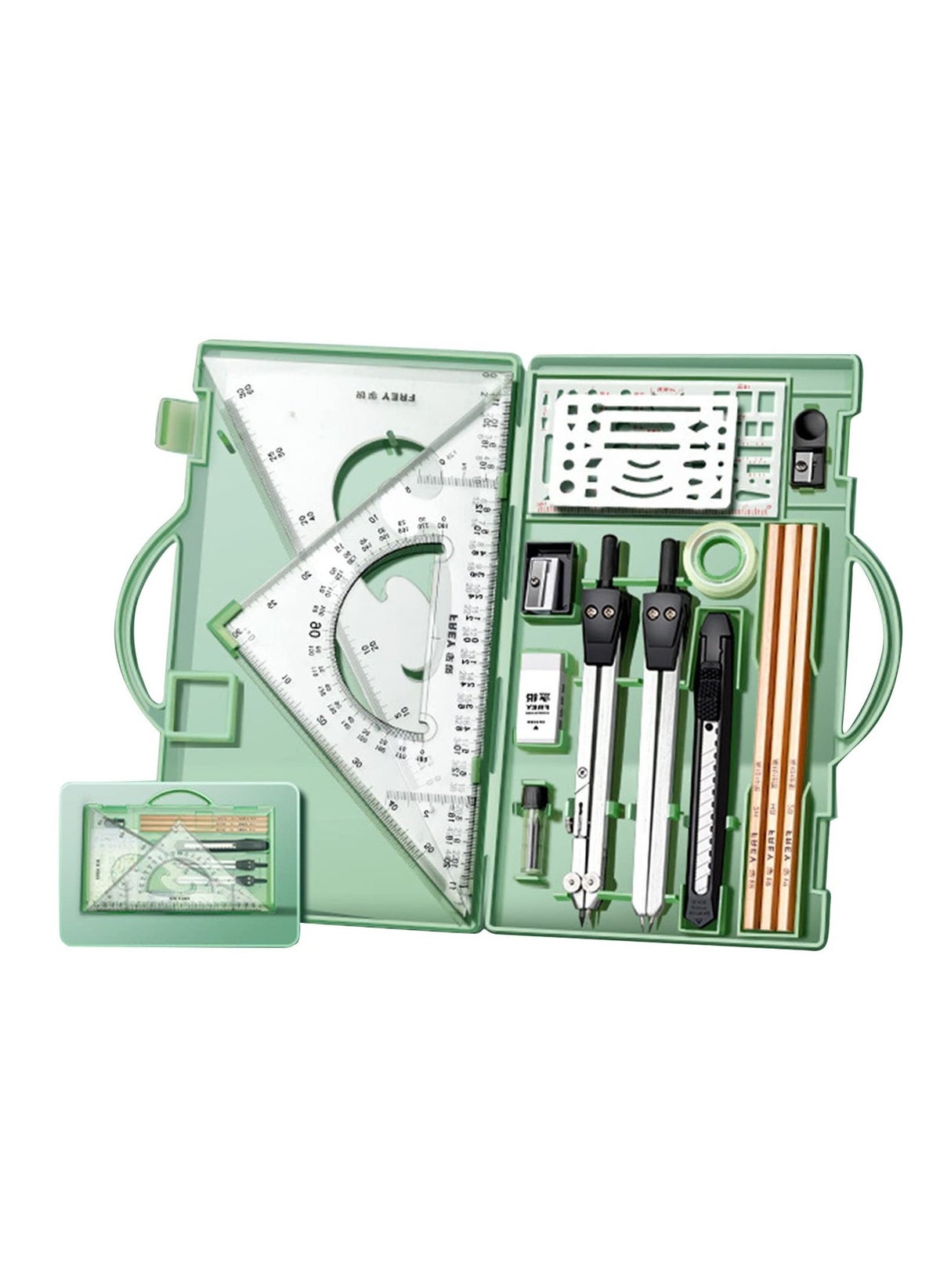 Generic Geometry Set, Set of 18, with Swing Arm Protractor Divider Set ...