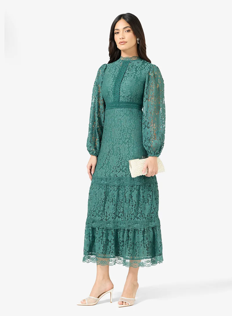 Frock and Frill Lace Detailed Puff Sleeve Midi Dress for Women | Best ...