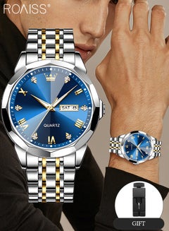 roaiss Men's Stainless Steel Strap Quartz Watch Analog Display Round ...