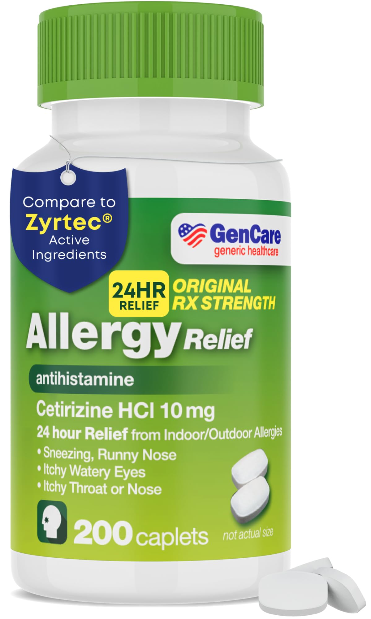 GenCare GenCare Cetirizine HCL 10 mg 200 Caplets 24 Hour Allergy Relief ...