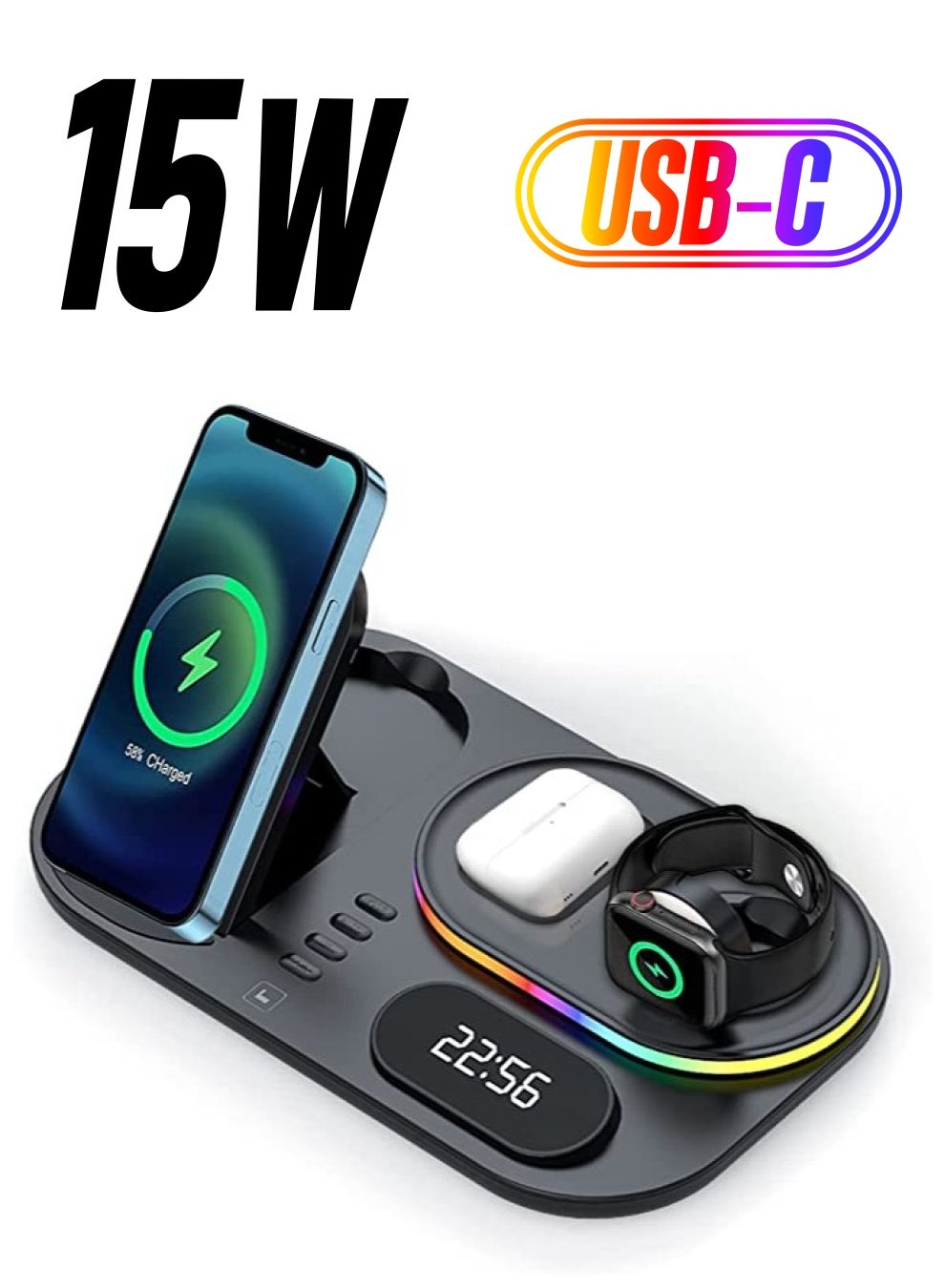 Generic Foldable 5 in 1 Wireless Fast Charger Station, Qi Fast Multi ...