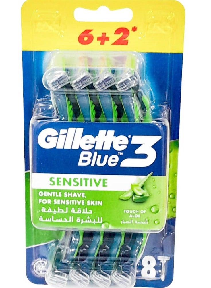 Gillette Gillette Blue 3 Sensitive Men's Disposable Razors : 6 + 2 ...