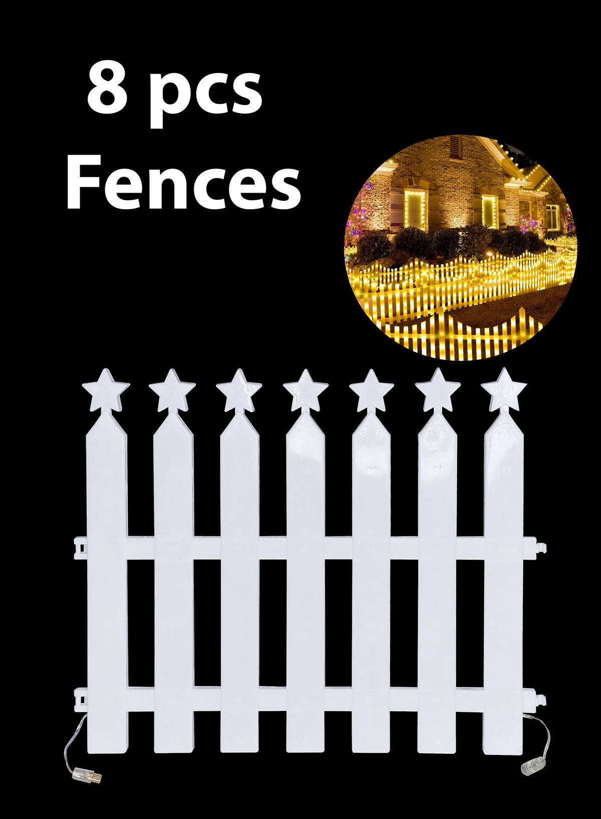 R.VIHAN Set of 8 Fences Night Light Star Shaped Ground Picket Fences ...