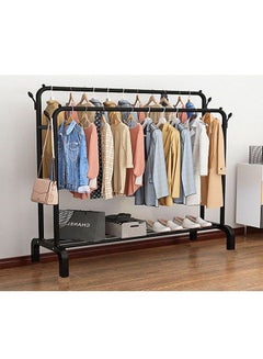 NKX Double Pole Stainless Steel Cloth Hanging Coat Rack with Shoe Rack ...