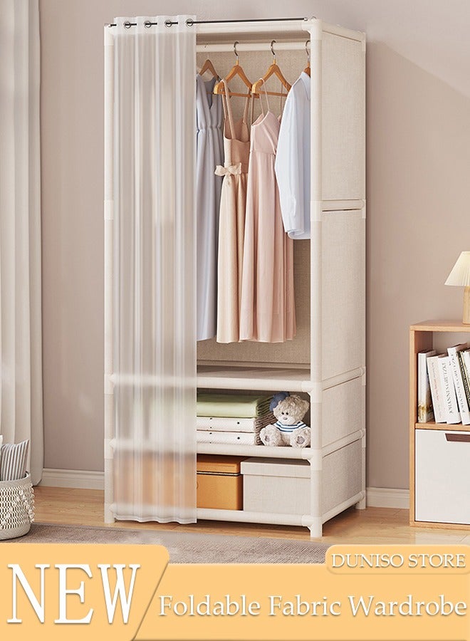 DUNISO Portable Fabric Wardrobe Clothes Storage Closet with 3 Storage ...