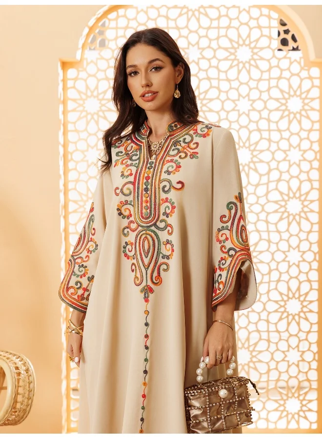 Madam Uniq Women's Long-Sleeve Embroidered Rope Dress Maxi Gown for ...