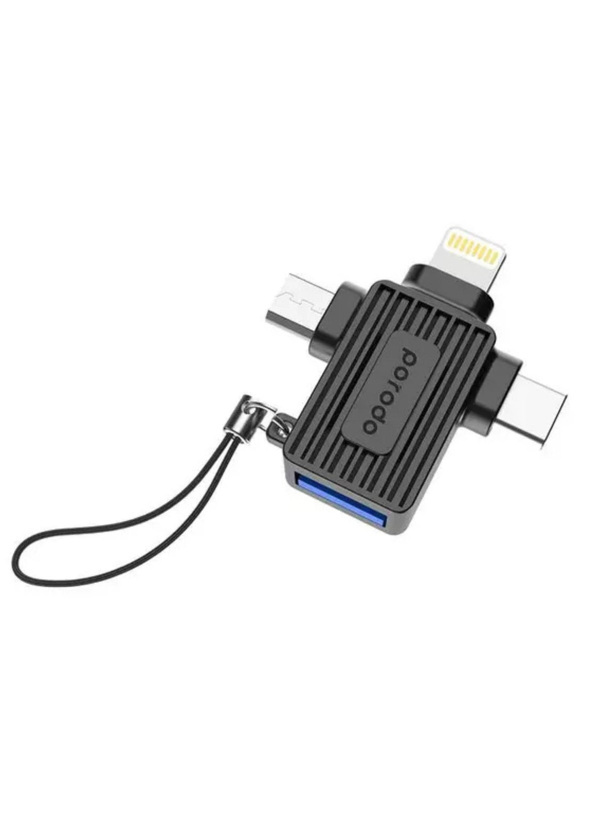 porodo 3-in-1 OTG Adapter, USB A to Lightning, Micro & Type-C, Fast ...