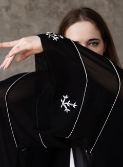 Rosette Abaya Black-R-202412 UAE | Dubai, Abu Dhabi