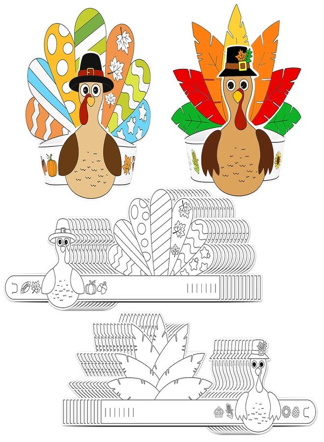 Hedeey Color Your Own Turkey Crowns,24Pcs Thanksgiving Turkey Coloring ...
