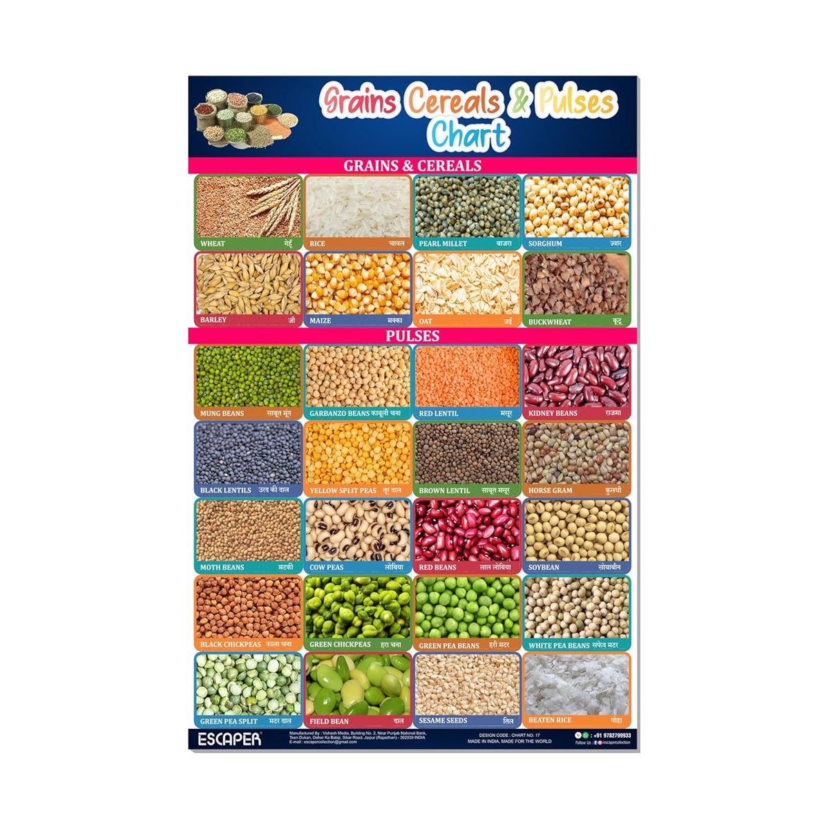 ESCAPER Cereals Educational Charts for Kids, Charts for Kids Learning ...