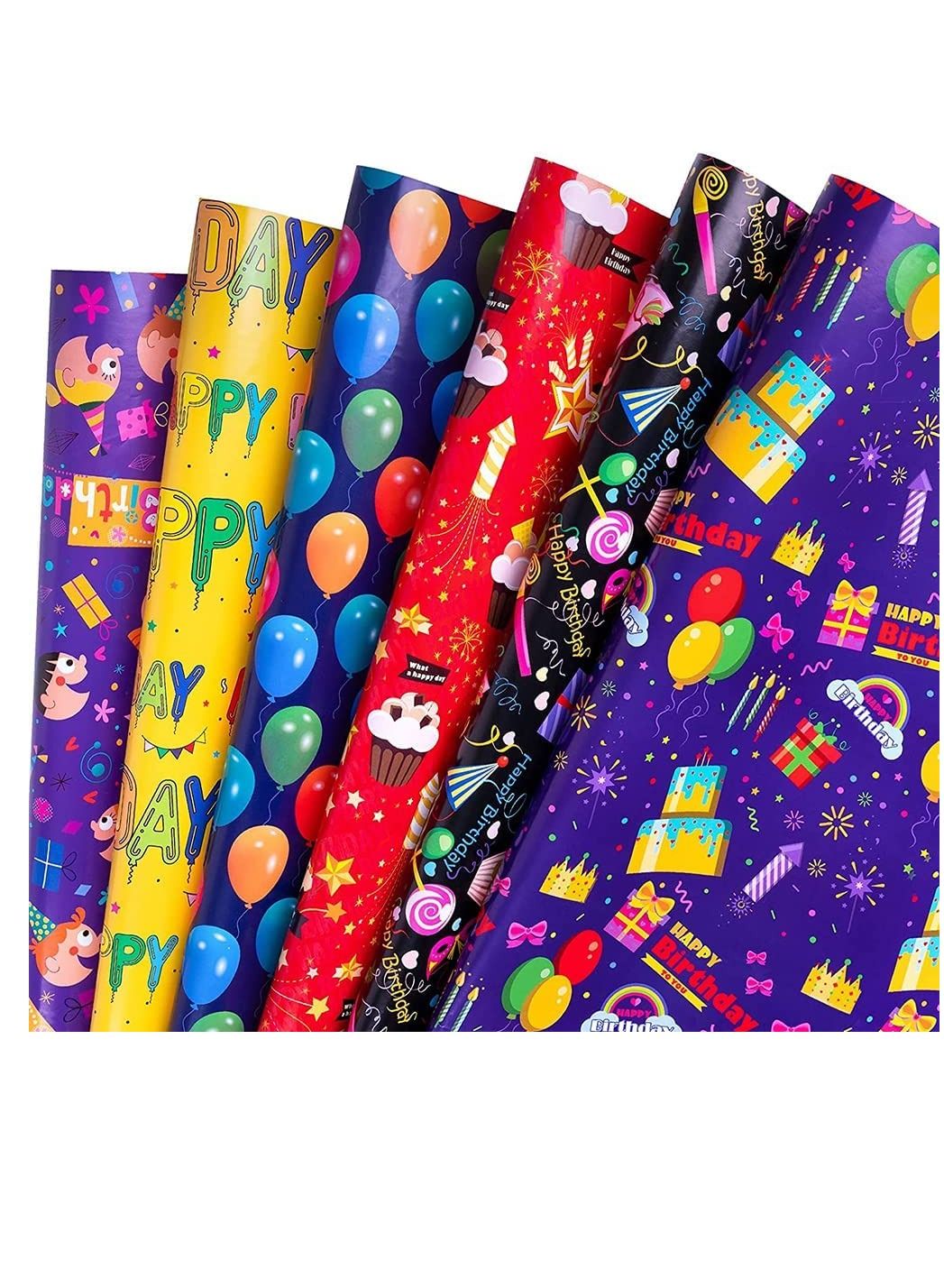 Excefore Gift Wrapping Paper Roll Included 6 Pack for Birthday, Holiday ...