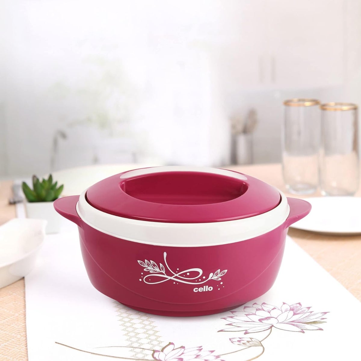 Cello CELLO Sapphire Insulated Inner Steel Casserole for Roti 1500ml Pink Hot Box for Kitchen ...