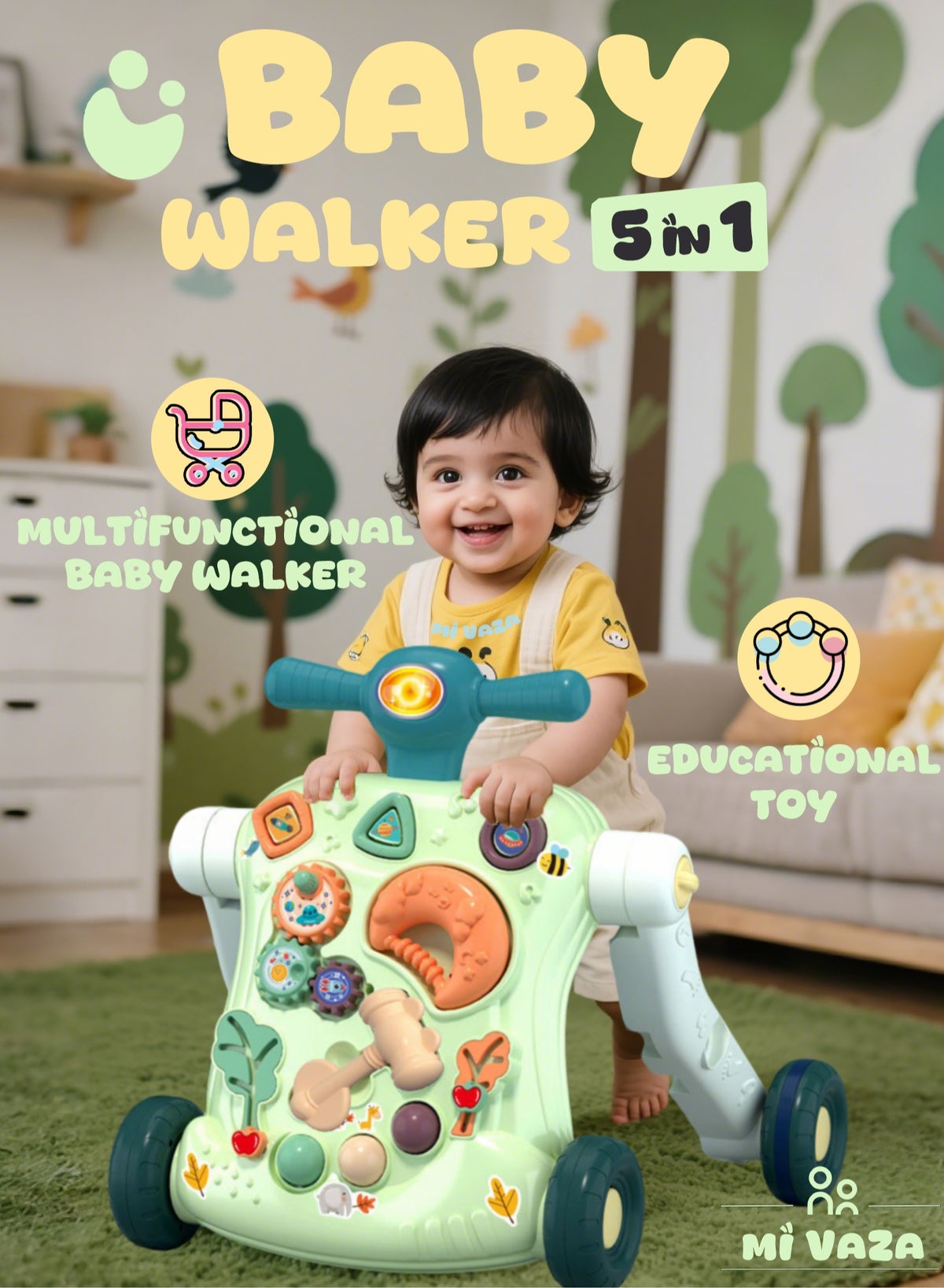 Mi VAZA 6 in 1 Baby Walker, Baby Push Walker for girls boys, Sit-to ...