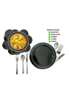 Teb Plastic Premium 76-Piece Black and Silver Disposable Dinnerware Set ...