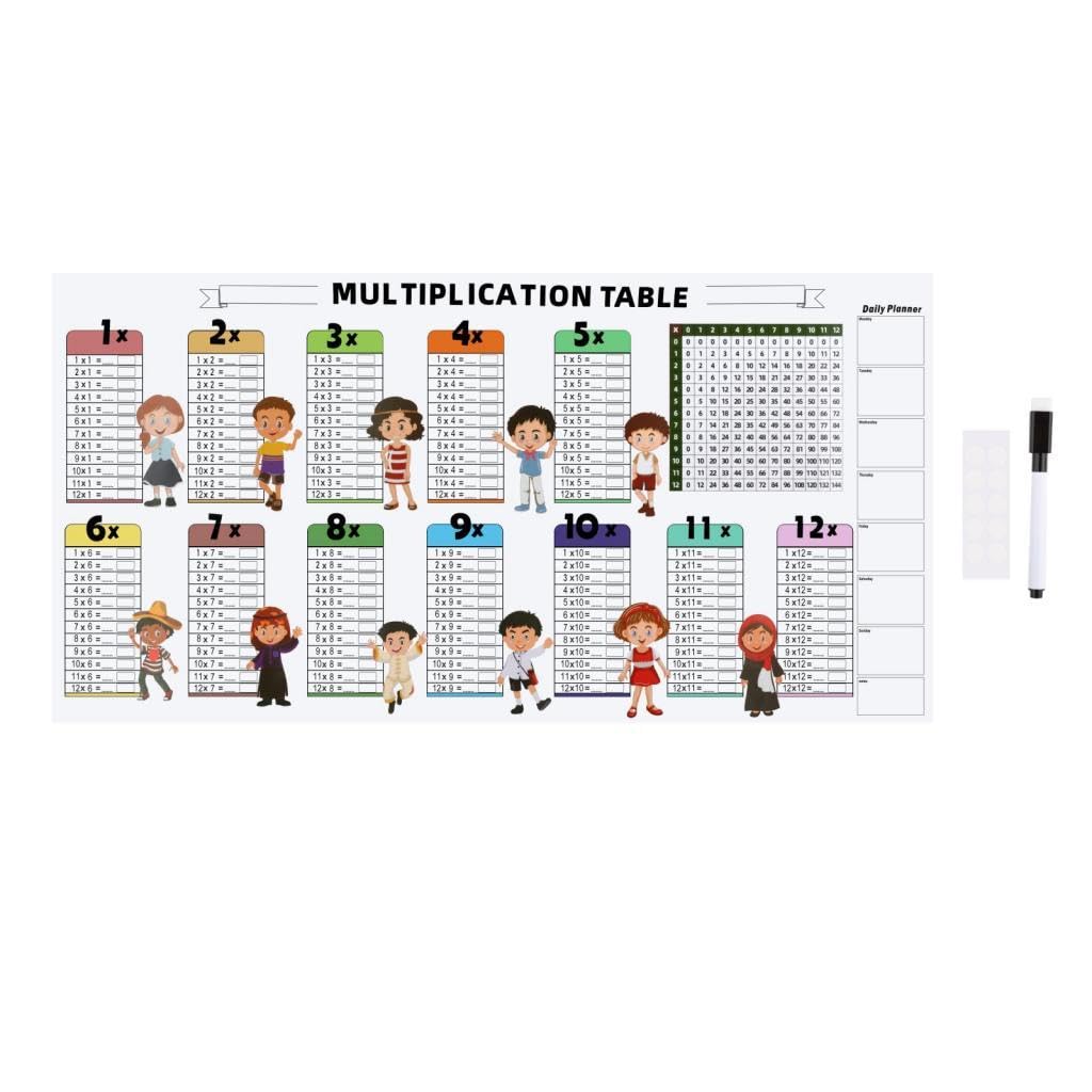 NeonMicro Educational Dry Erase Multiplication Chart for Kids – Color ...