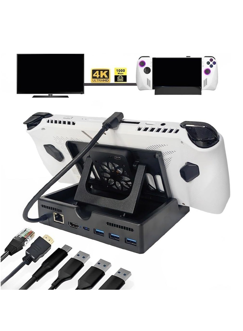Generic Docking Station with Cooling Fan for ROG Ally, 6-in-1 Hub Steam ...