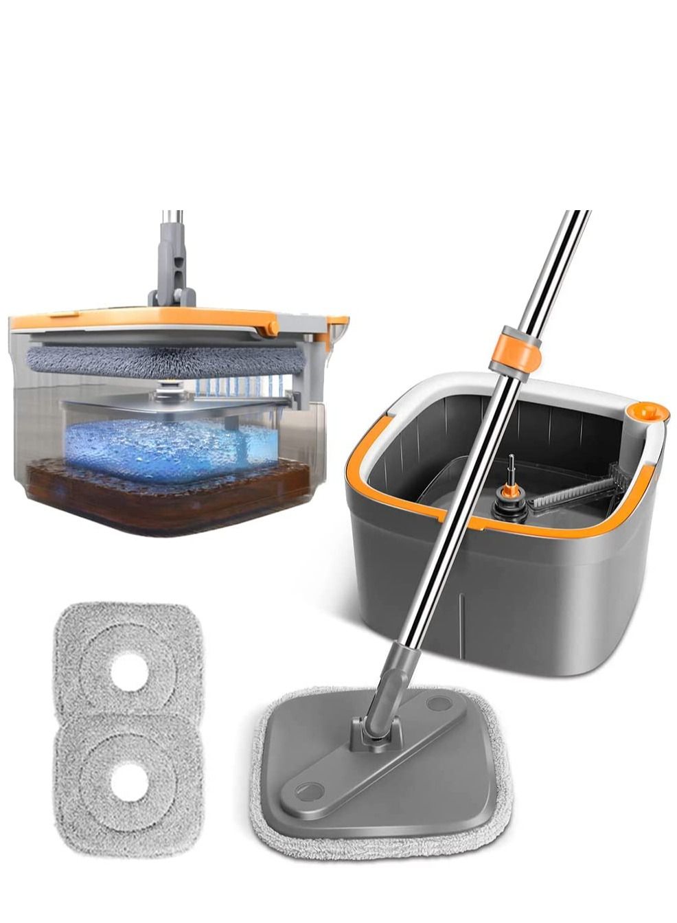 ALMUFARREJ Rotary Squeeze Mop and Bucket Microfiber Mop Pads Hand Free ...