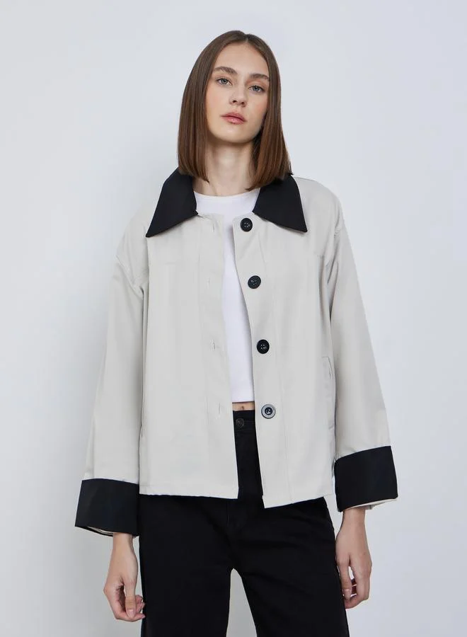 Styli Styli Grey Regular Fit Jacket with Contrast Collar for Women ...