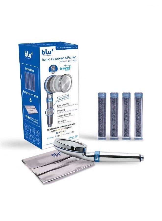Blu blu Ionic Shower Head and Shower Filter - Handheld - Travel Edition 10cm - Removes Chlorine ...