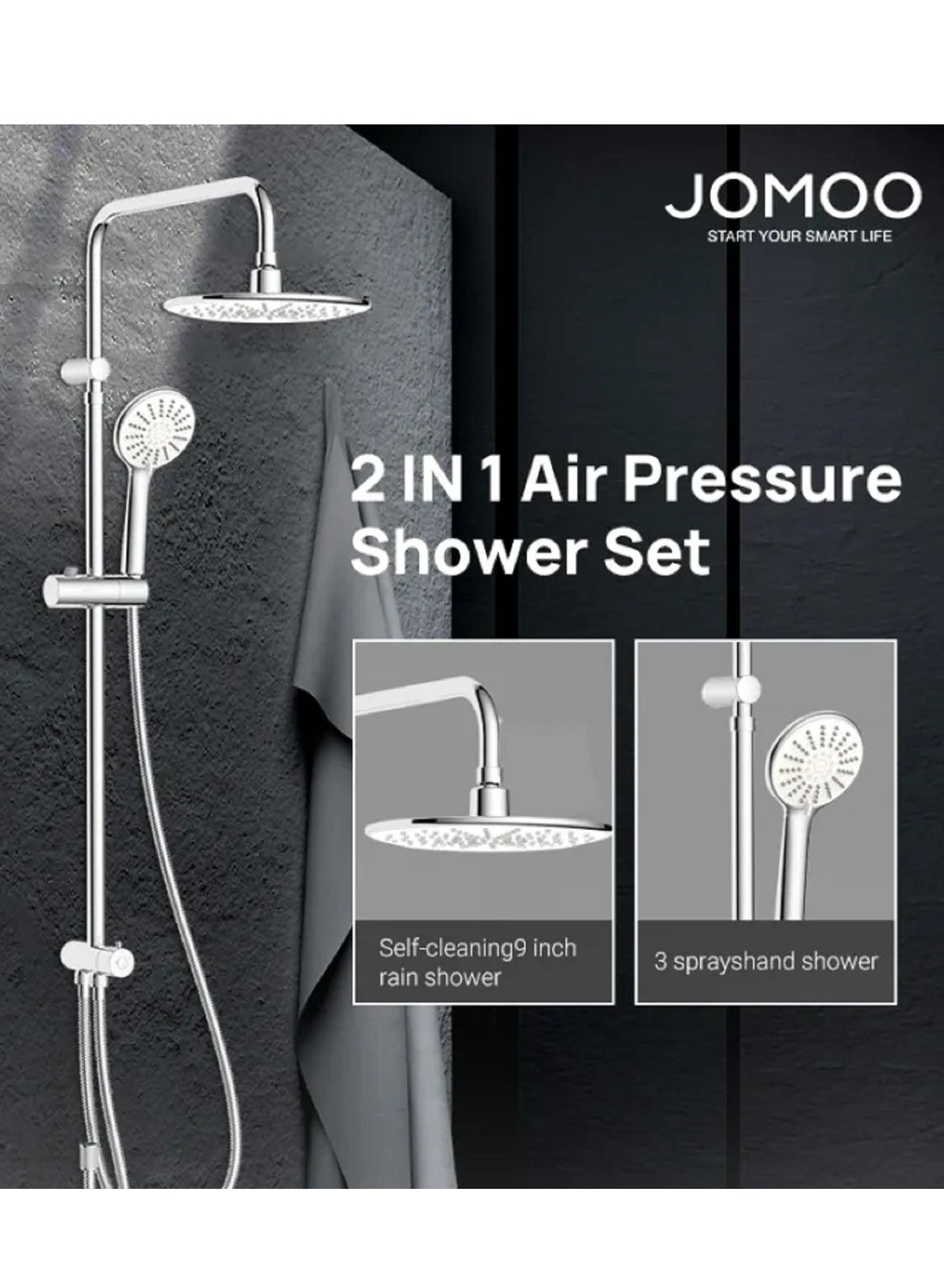 Jomoo Shower Set, Bathroom Rainfall Showers Kit with 3-Function Handheld Shower Heads and 150cm ...