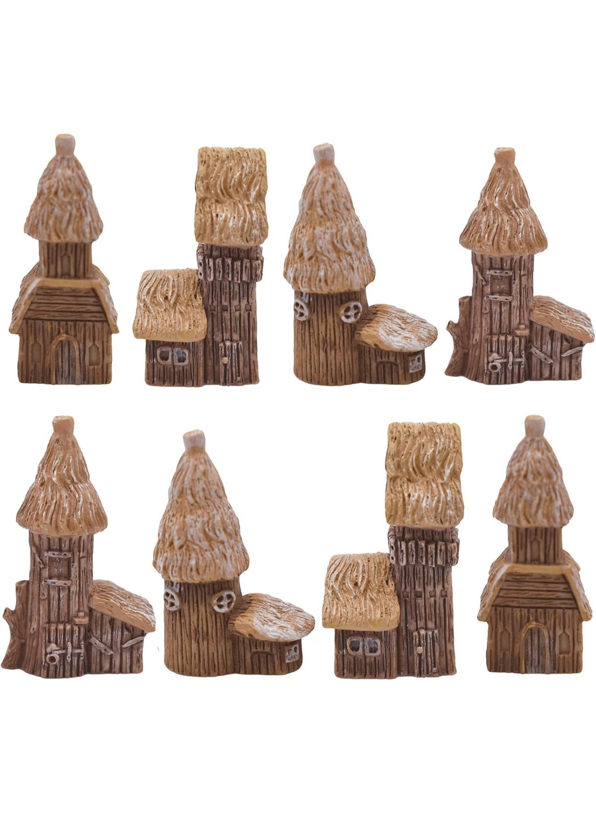 Generic 8Pcs Miniature Thatched Wooden House Figurines Mini Resin Fairy ...