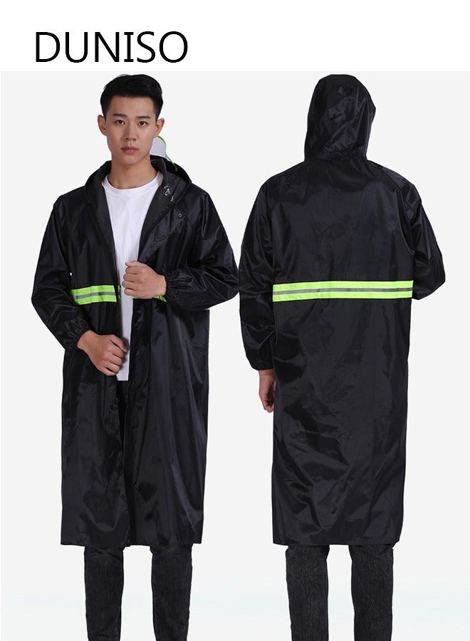 DUNISO Mens Long Raincoat Waterproof Rain Jacket Hooded Rain Poncho ...