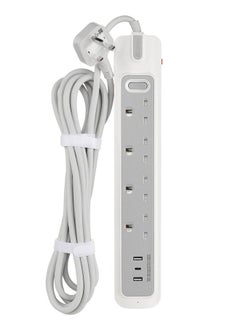 Rafeed Electric Power Extension 4 Sockets 5M 2 USBA 1 USBC White/Grey ...