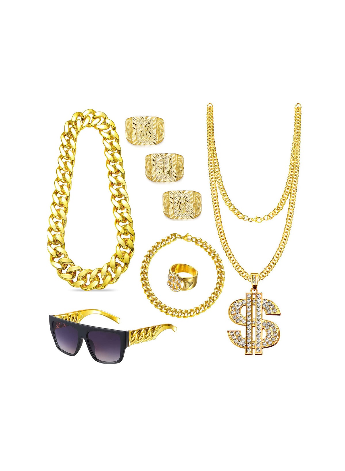 تسوق Excefore و80s 90s Hip Hop Costume Kit for Men - Rapper Sunglasses, Gold Rope Chain ...