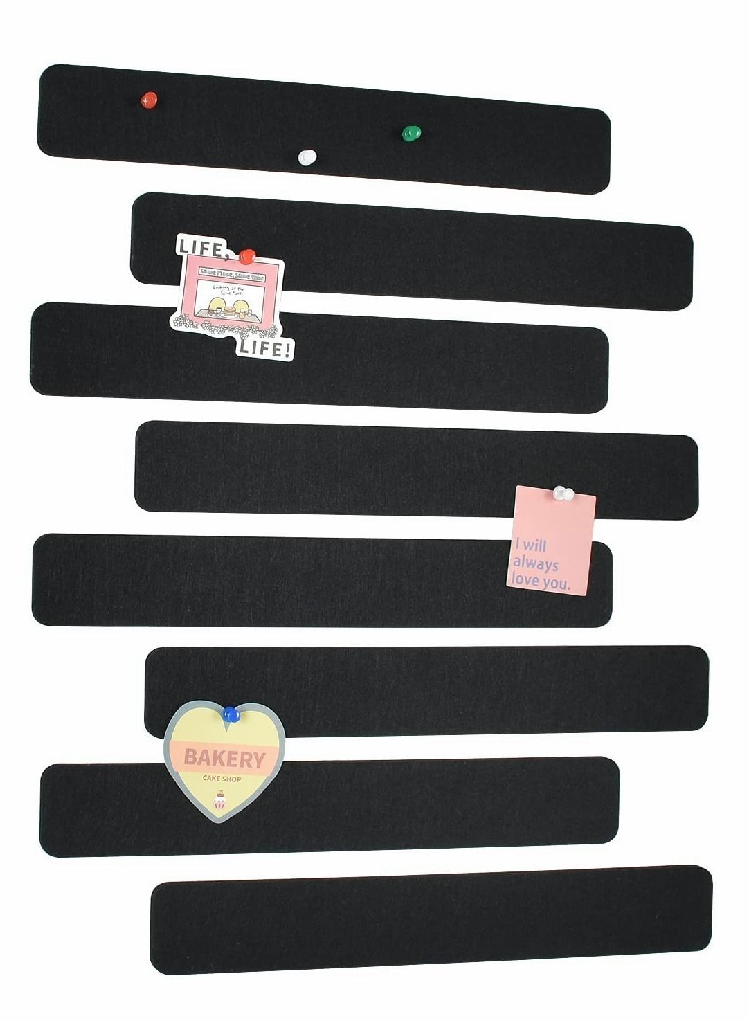 Excefore 8 Pcs Black Felt Pin Board Bar Strips with 35 Pushpins, Self ...