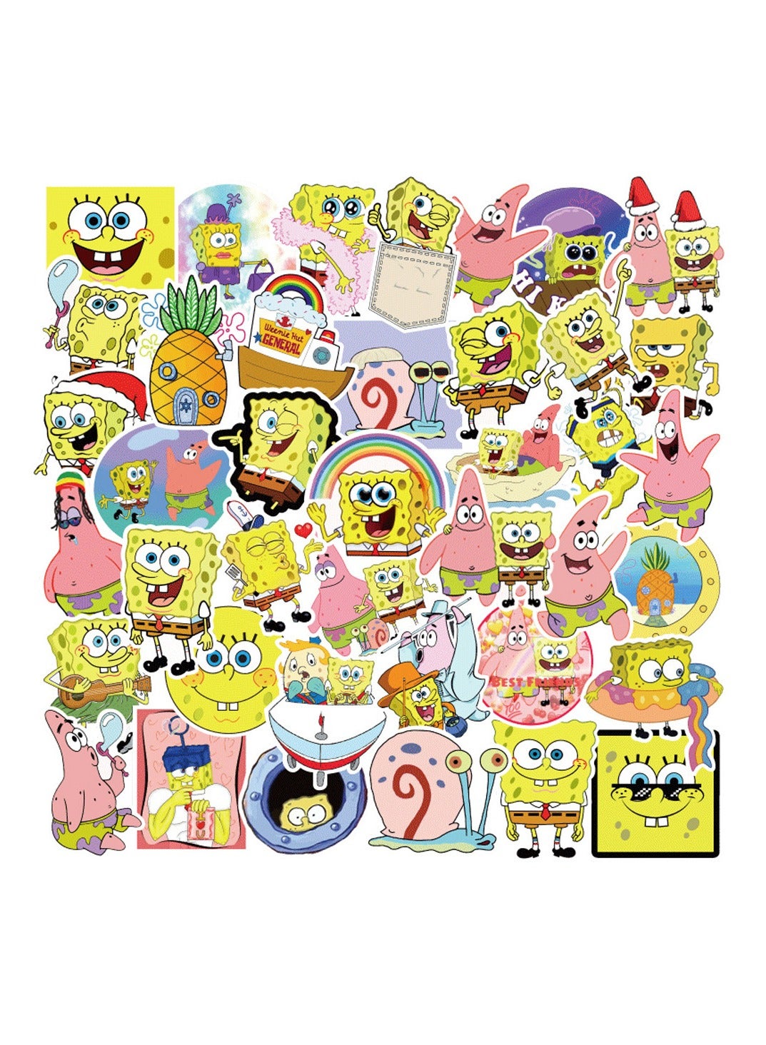 Loquat 50-Piece SpongeBob SquarePants Stickers Waterproof Cartoon Vinyl ...