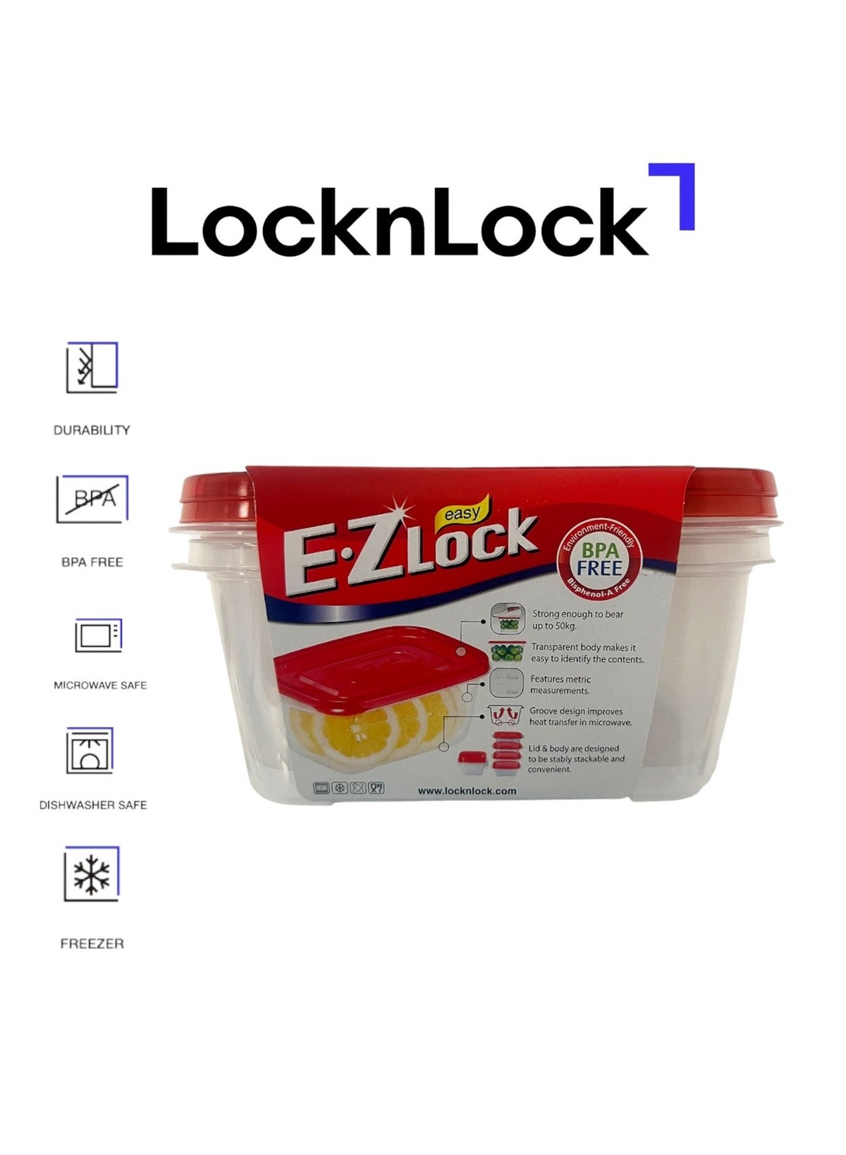 LOCK & LOCK LocknLock EzLock Rectangle Container Set - 1320ml (Set of 2), Clear Base, Stackable ...